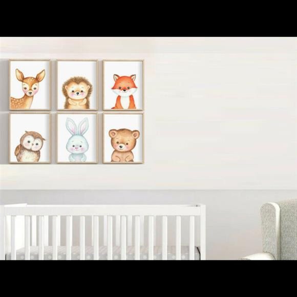 Art | Nursery Decor Baby Forest Animal Drawings Wall Art Set Of 6 ...